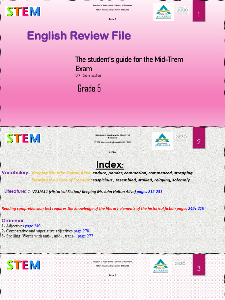 3rd Term Review Sheet g5 | PDF | Adjective | Language Mechanics