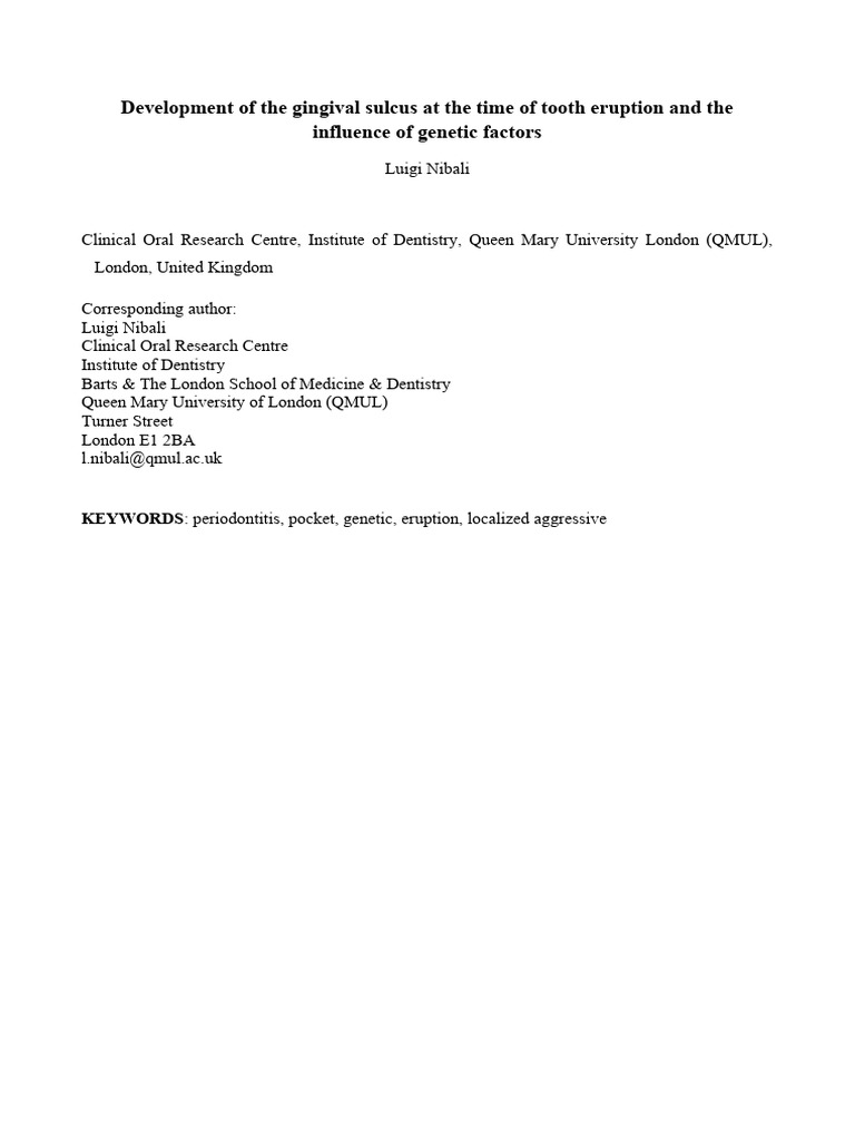 Genetic Factors in Tooth Eruption Process | PDF | Periodontology ...