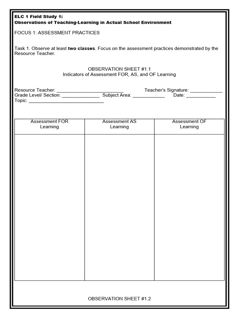 ELC Week 3 Assessment Observations | PDF | Educational Assessment ...