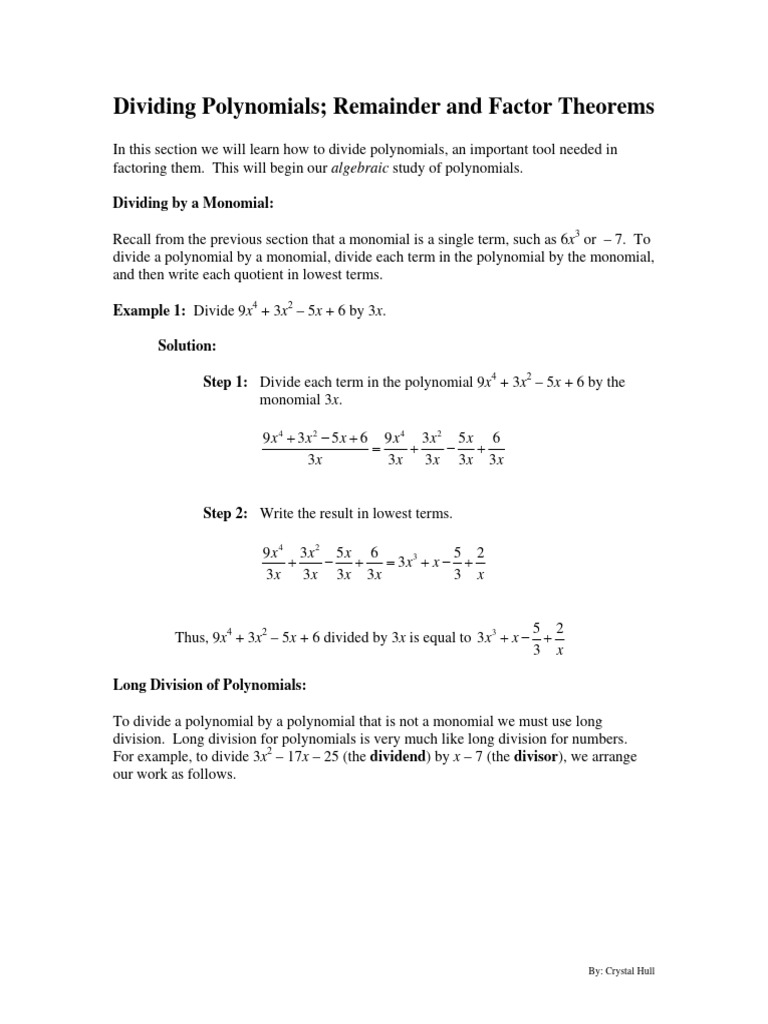 Math1414 Dividing Polynomials | PDF | Polynomial | Factorization