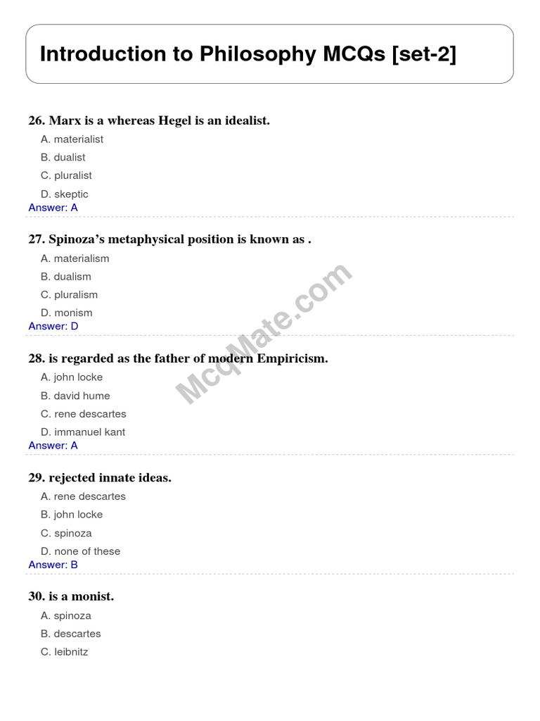 Introduction To Philosophy Set 2 | PDF | Idealism | Materialism