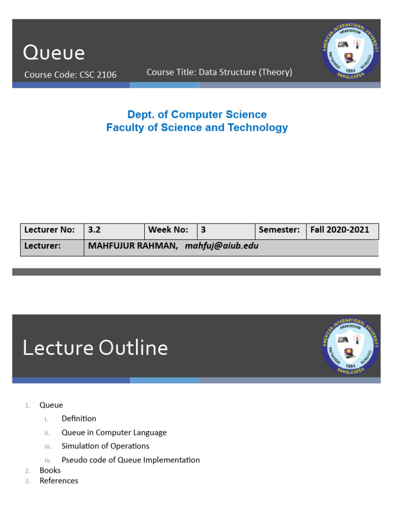 Lecture 03.2 | PDF | Queue (Abstract Data Type) | Computer Science