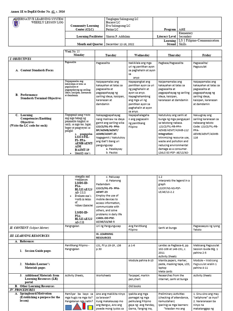 Week No. 15: LS 1 Filipino-Communication Skills | PDF