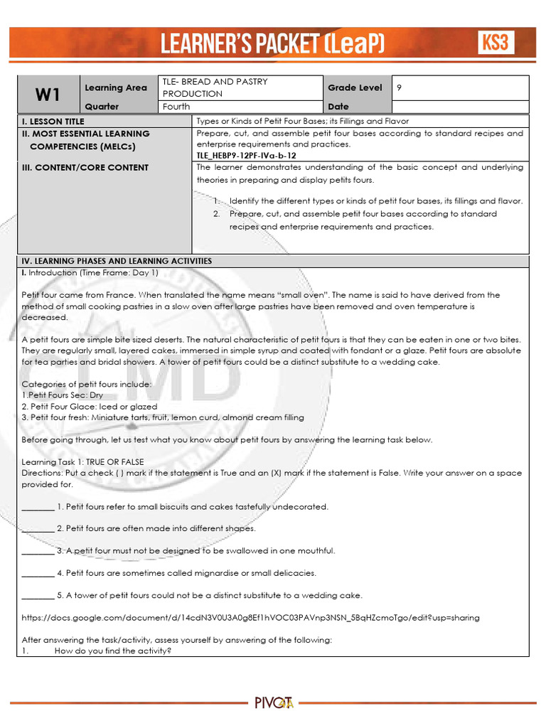 Q4-HE-BPP-9-Week 1 | PDF | Cakes | Western Cuisine Q4-HE-BPP-9-Week 1 | PDF | Cakes | Western Cuisine