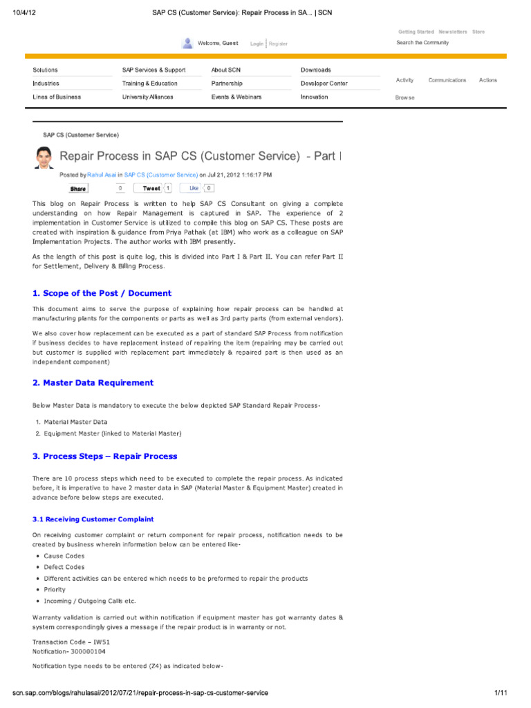 SAP CS - Repair Process in SA. | PDF