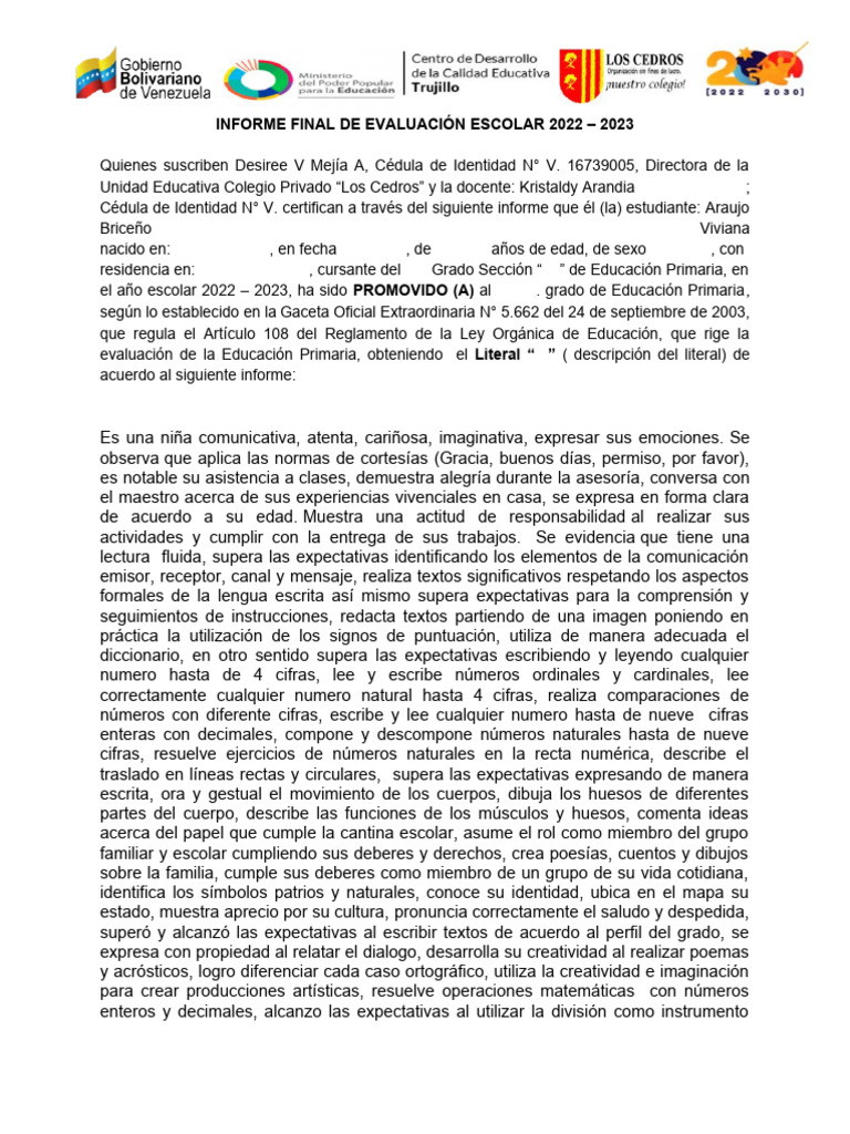 Informe Final 22-23. Empezando | PDF | Educación primaria | Números