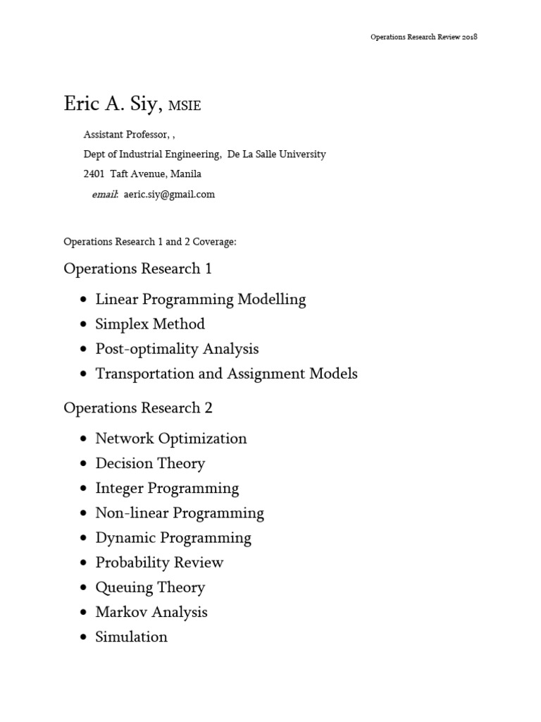 OR1 Review 2018 | PDF | Mathematical Optimization | Linear Programming