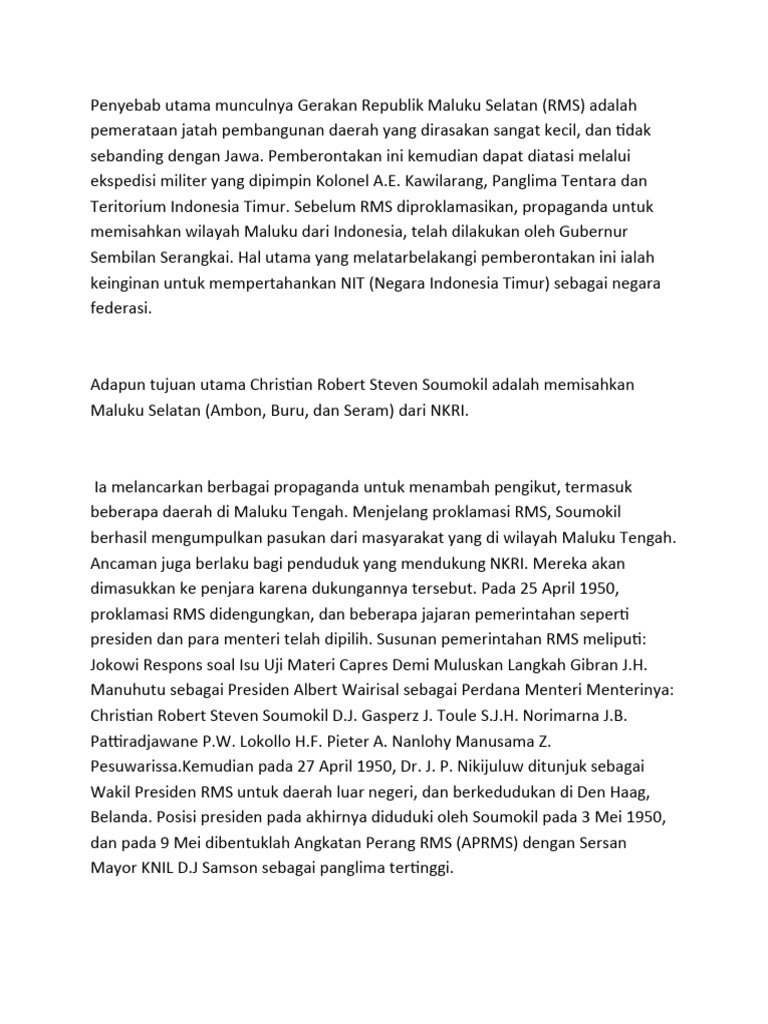Tujuan dan Proklamasi RMS Maluku Selatan | PDF