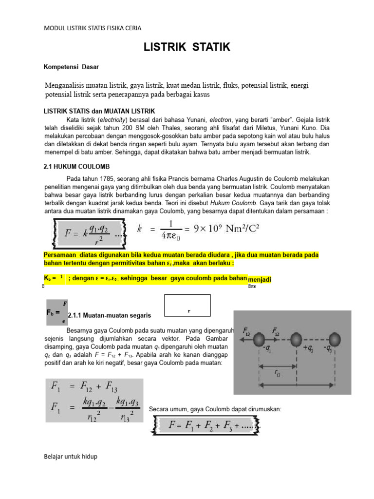 Modul Listrik Statis: Hukum Coulomb dan Medan Listrik | PDF
