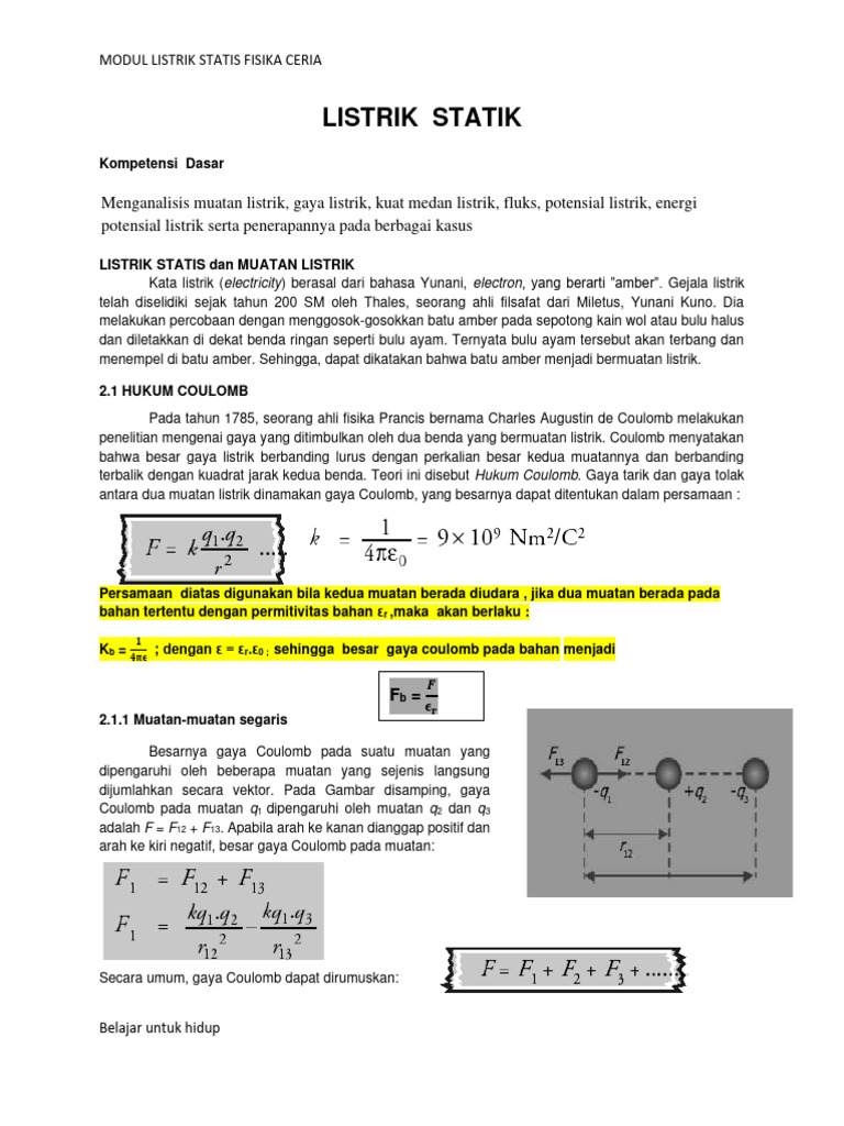 Modul Listrik Statis Kelas 12 | PDF