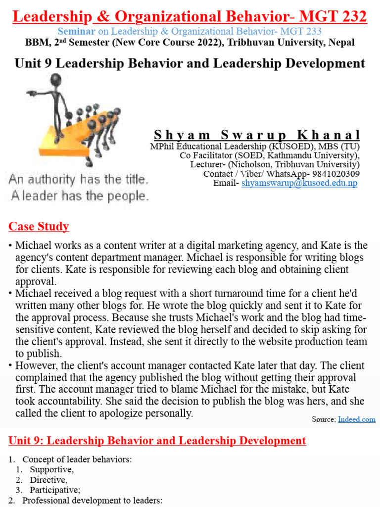 BBM-2 OB U9 Leadership Behavior & Development | PDF | Learning | Mentorship