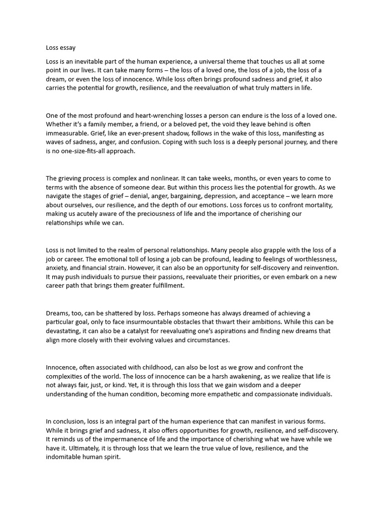 Loss Essay | PDF | Grief | Metaphysics Of Mind