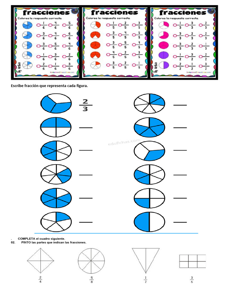 Fracciones: Completa y Pinta | PDF
