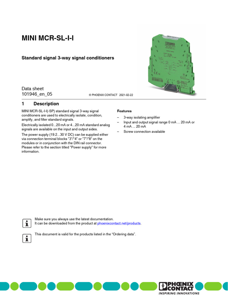 Mini MCR-SL-I-I Signal Conditioner Guide | PDF | Power Supply | Amplifier