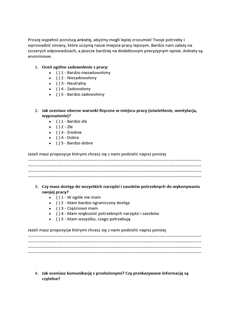 Ankieta Pracownicza | PDF