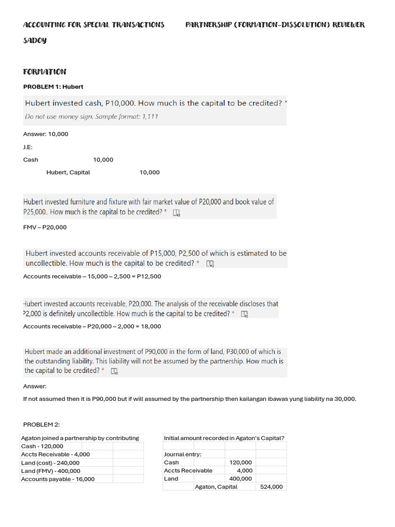 BADVAC2X Review (Partnership Formation-Dissolution) - P1 | PDF | Partnership | Goodwill (Accounting)