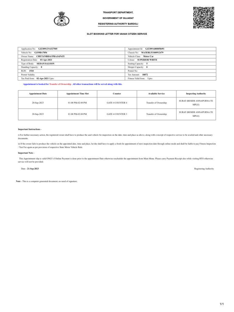 Vahan 4.0 (Online Appointment) Sp-Morth-Ws03 175 8000 | PDF ...