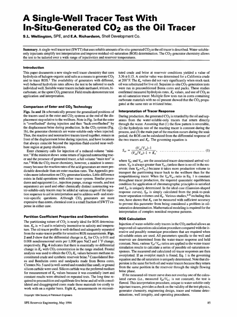 A Single Well Tracer Test With Insitu Generated CO2 As Oil Tracer | PDF ...