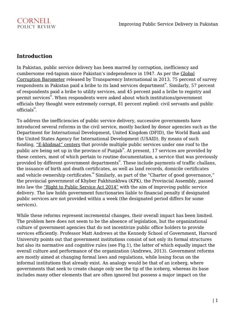 Improving Public Service Delivery in Pakistan | PDF | Organizational ...