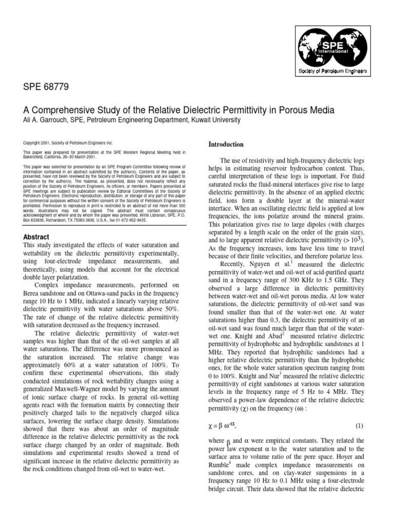 Relative Dielectric Permittivity in Porous Media | PDF | Dielectric ...