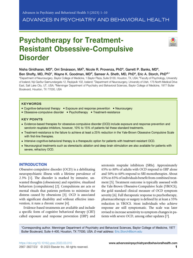 Psychotherapy For Treatment-Resistant Obsessive-Compulsive Disorder | Download Free PDF ...