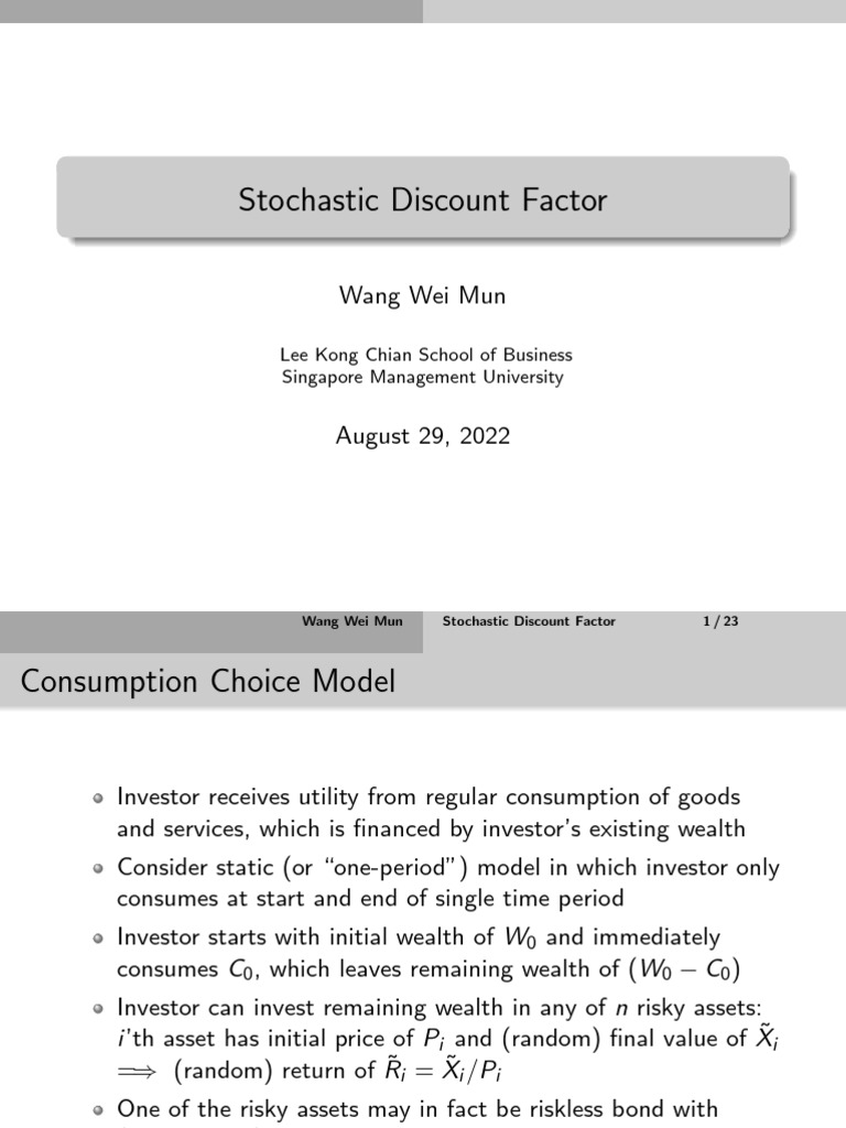 06 Stochastic Discount Factor | PDF | Capital Asset Pricing Model | Utility 06 Stochastic Discount Factor | PDF | Capital Asset Pricing Model | Utility