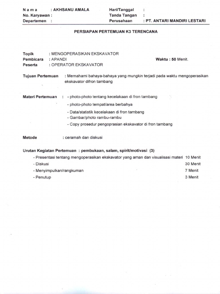 Persiapan Pertemuan k3 Terencana | PDF