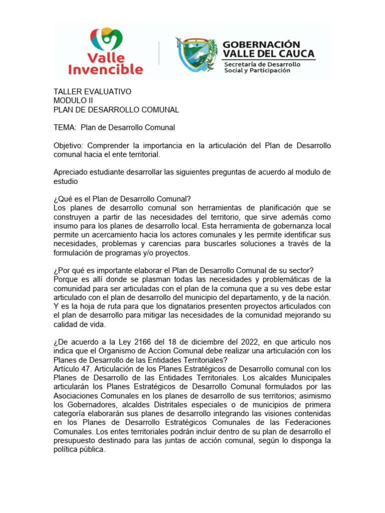 Importancia del Plan de Desarrollo Comunal | PDF