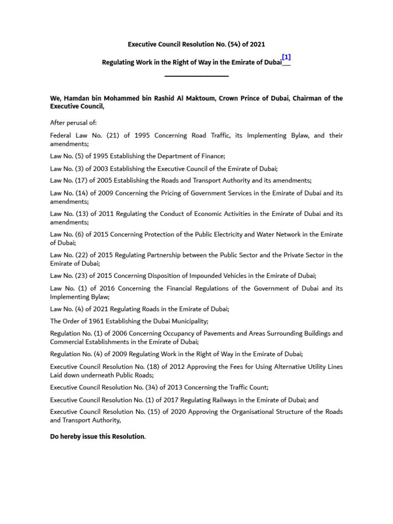 Executive Council Resolution No. (54) of 2021 Regulating Work in The ...