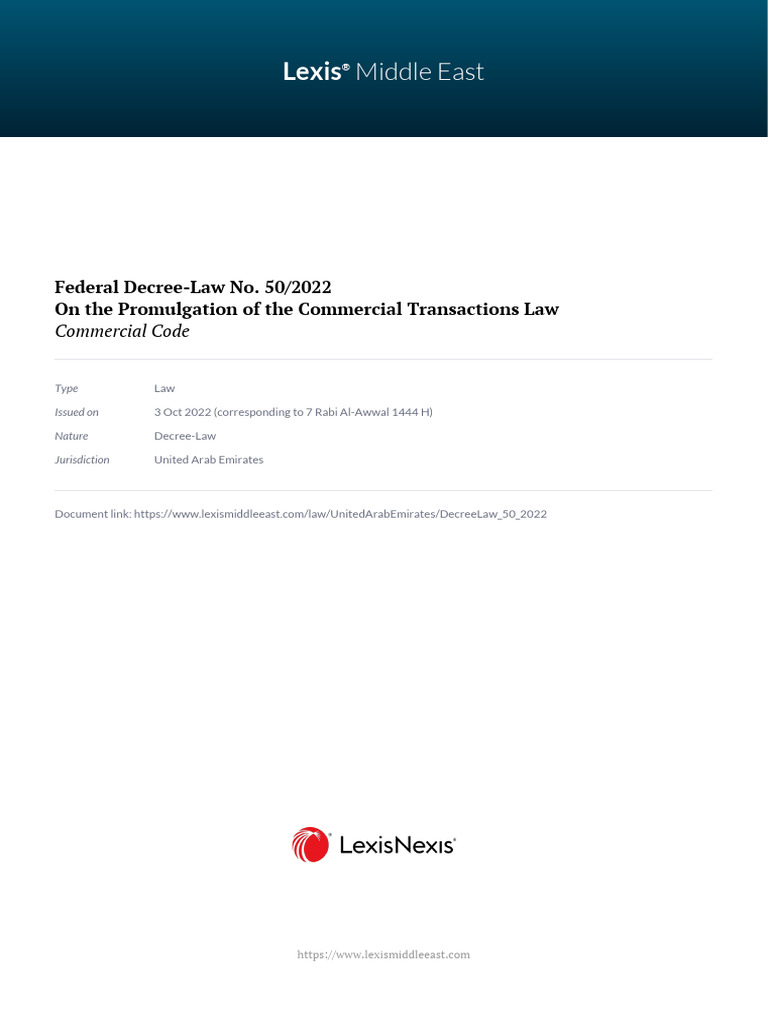 Federal Decree-Law No. 50 of 2022 On Commercial Transactions Law | PDF ...
