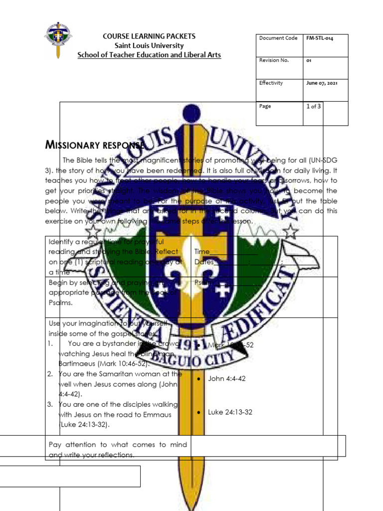 CFE 101 - Module 1 - MIssionary Response | PDF | Gospel Of Mark | Gospel Of John