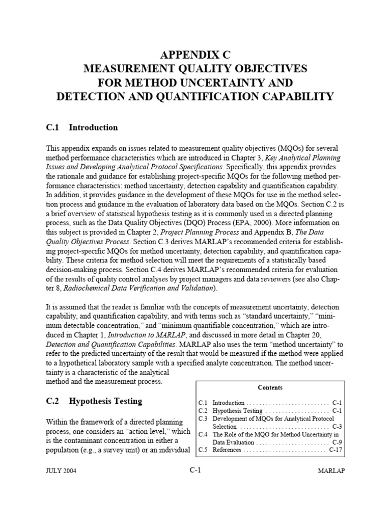 Marlap Appendix C | PDF | Hypothesis | Type I And Type Ii Errors
