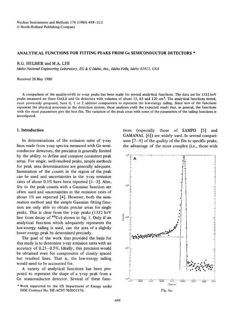 Analytical Functions For Fitting Peaks From Ge Semiconductor Detectors Pdf Normal