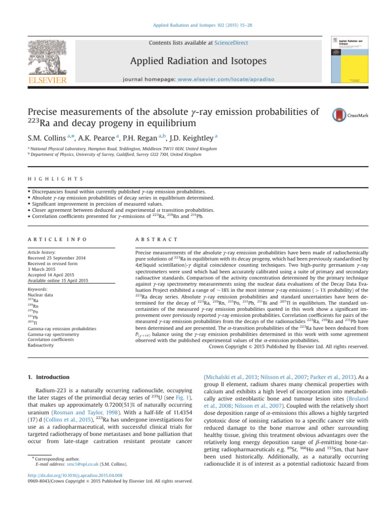 Precise measurements of the absolute γ-ray emission probabilities | PDF ... Precise measurements of the absolute γ-ray emission probabilities | PDF ...