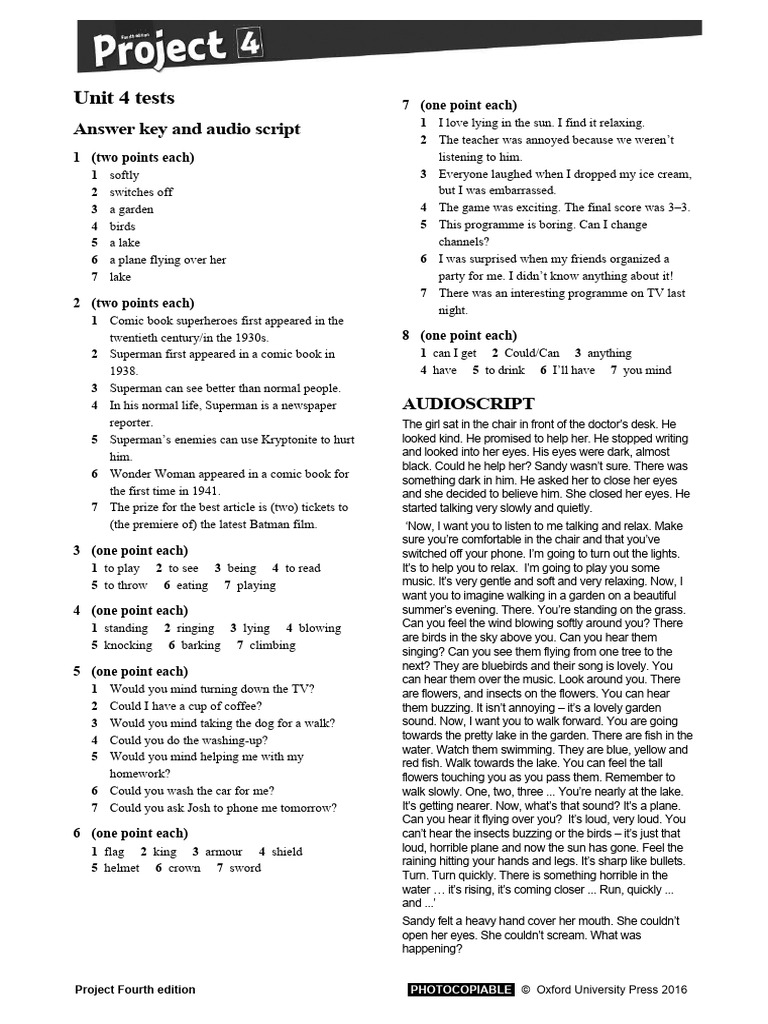 Unit 4 Answer Key and Audio Script | PDF | Superman Unit 4 Answer Key and Audio Script | PDF | Superman