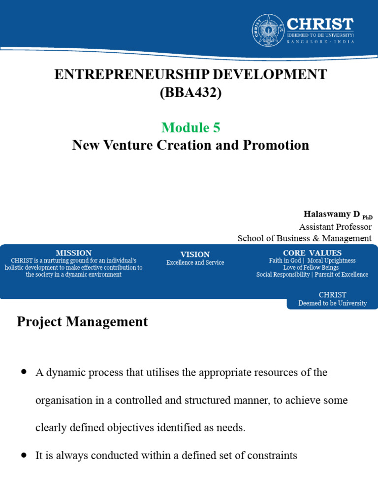 UNIT 5 - New Venture Creation and Promotion | PDF | Project Management | Business