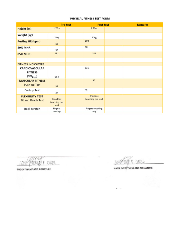 Physical Fitness Test Results Summary | PDF