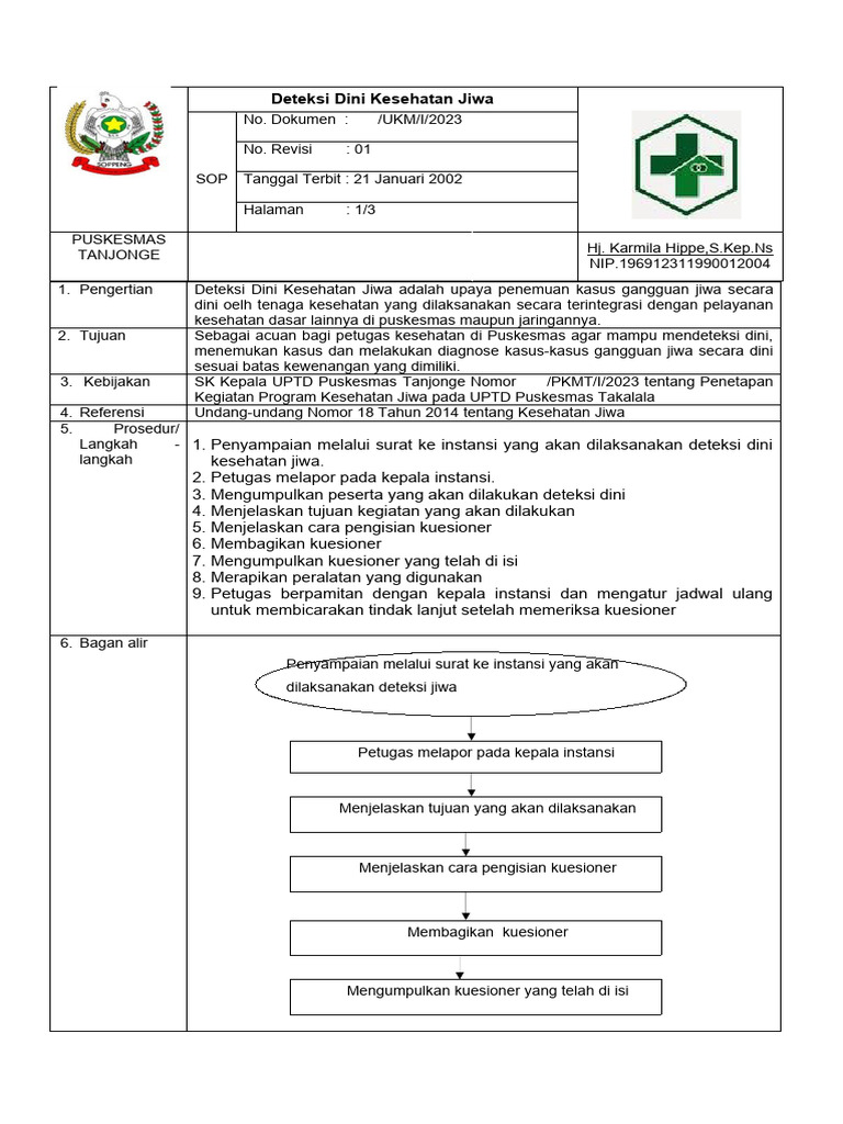 Sop Deteksi Dini Keswa | PDF | Pengembangan Diri