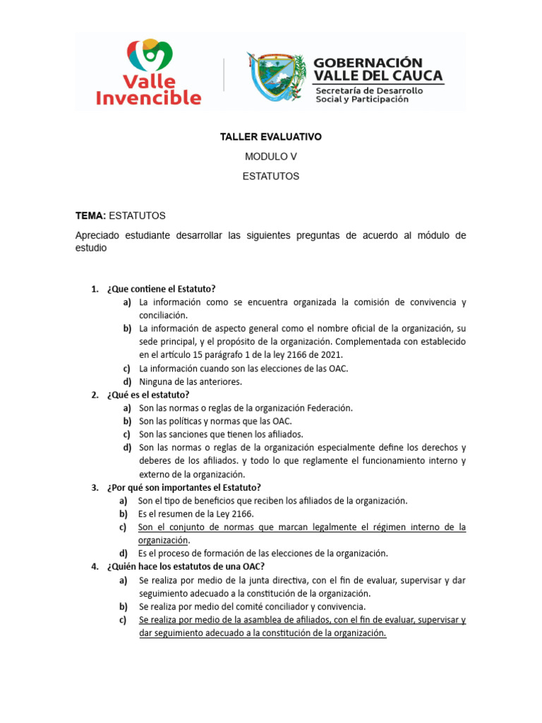 Taller Modulo 5 - ESTATUTOS | PDF