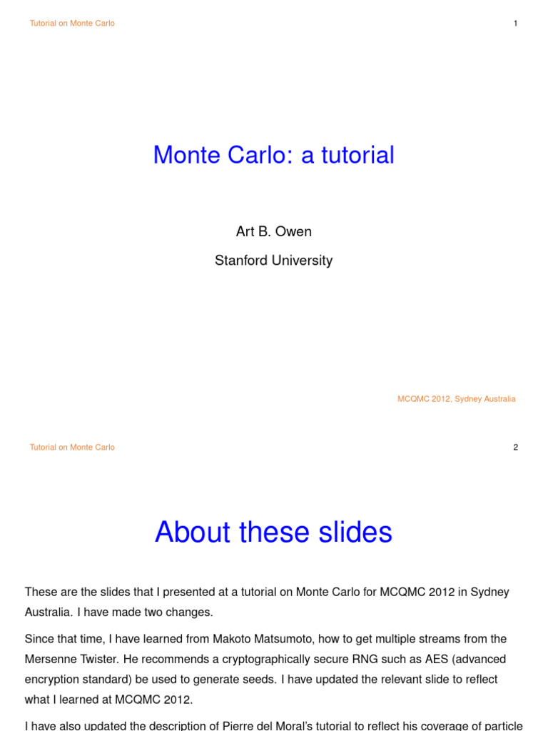 Monte Carlo Tutorial | PDF | Monte Carlo Method | Measure Theory