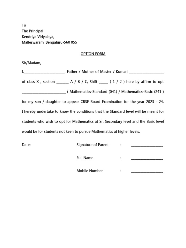 NOC - Maths Option Form | PDF | Career & Growth