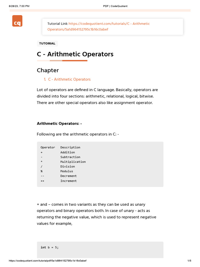 C - Arithmetic Operators | PDF | Software Engineering | Computer ...