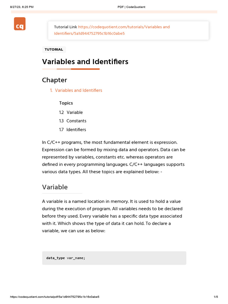 PDF - CodeQuotient | Download Free PDF | Data Type | Variable (Computer Science)