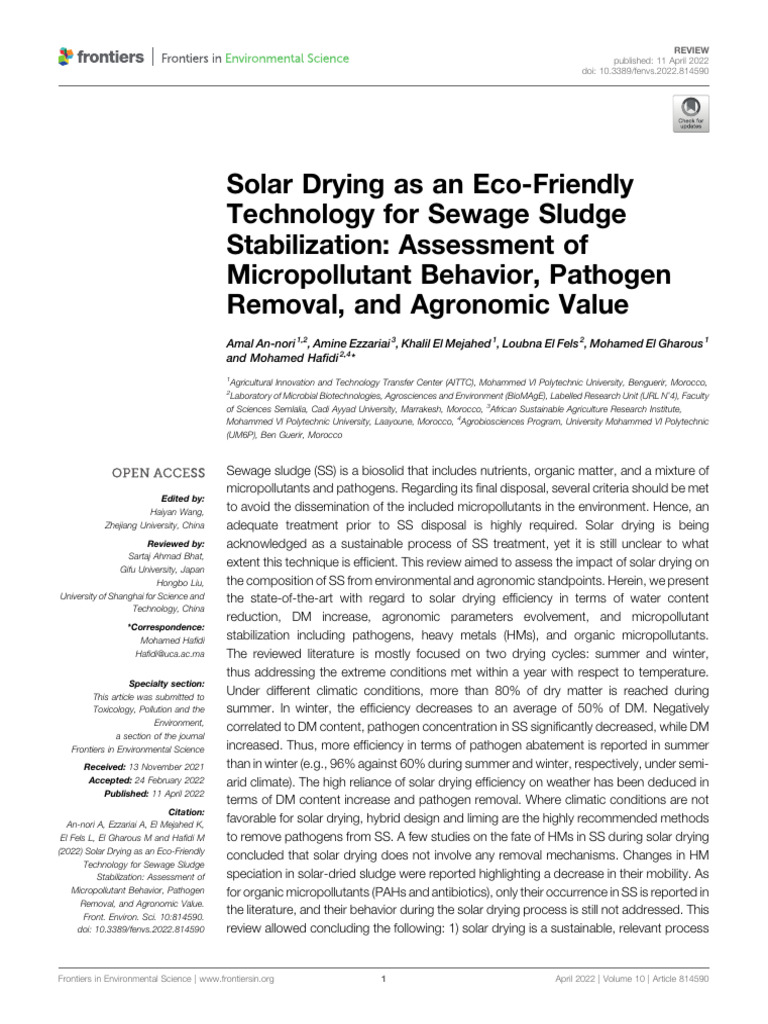 Solar Drying As An Eco-Friendly Technology For Sewage Sludge ...