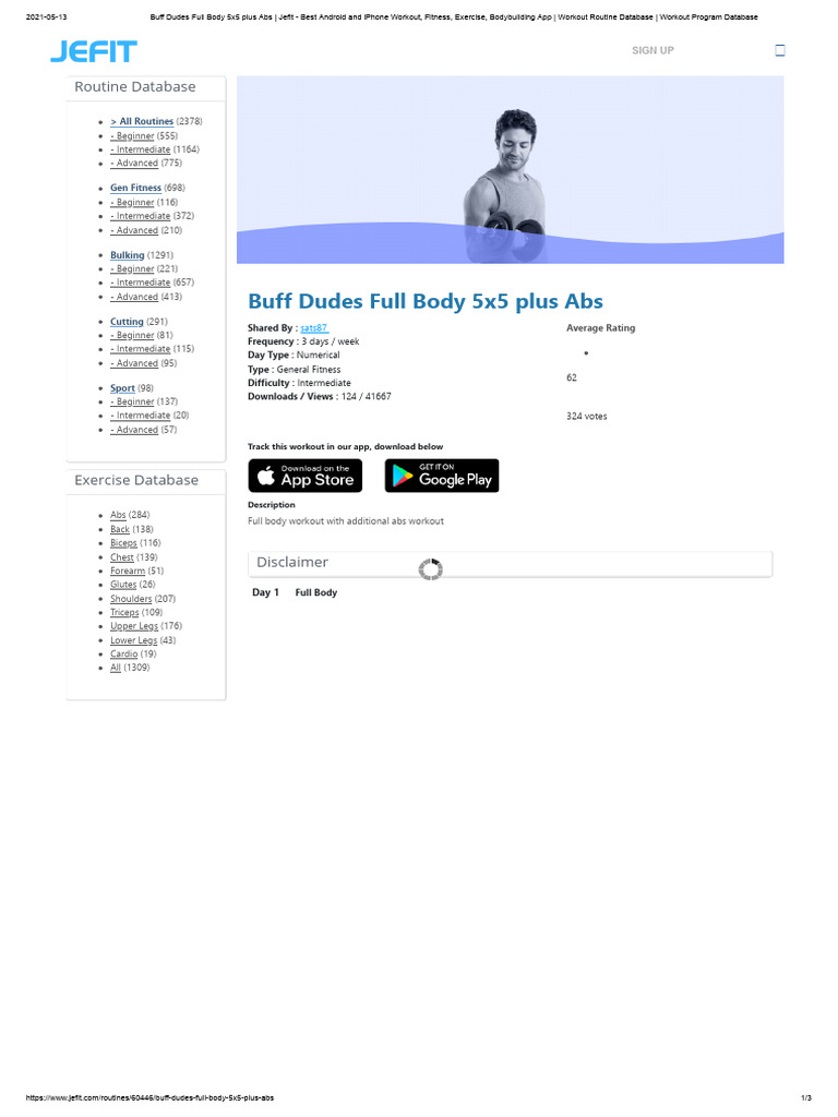 Buff Dudes Full Body 5x5 Workout Plan | PDF | Weight Training ...
