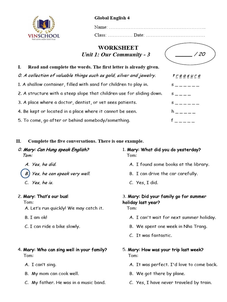 Unit 1: Our Community - 3: Worksheet | PDF