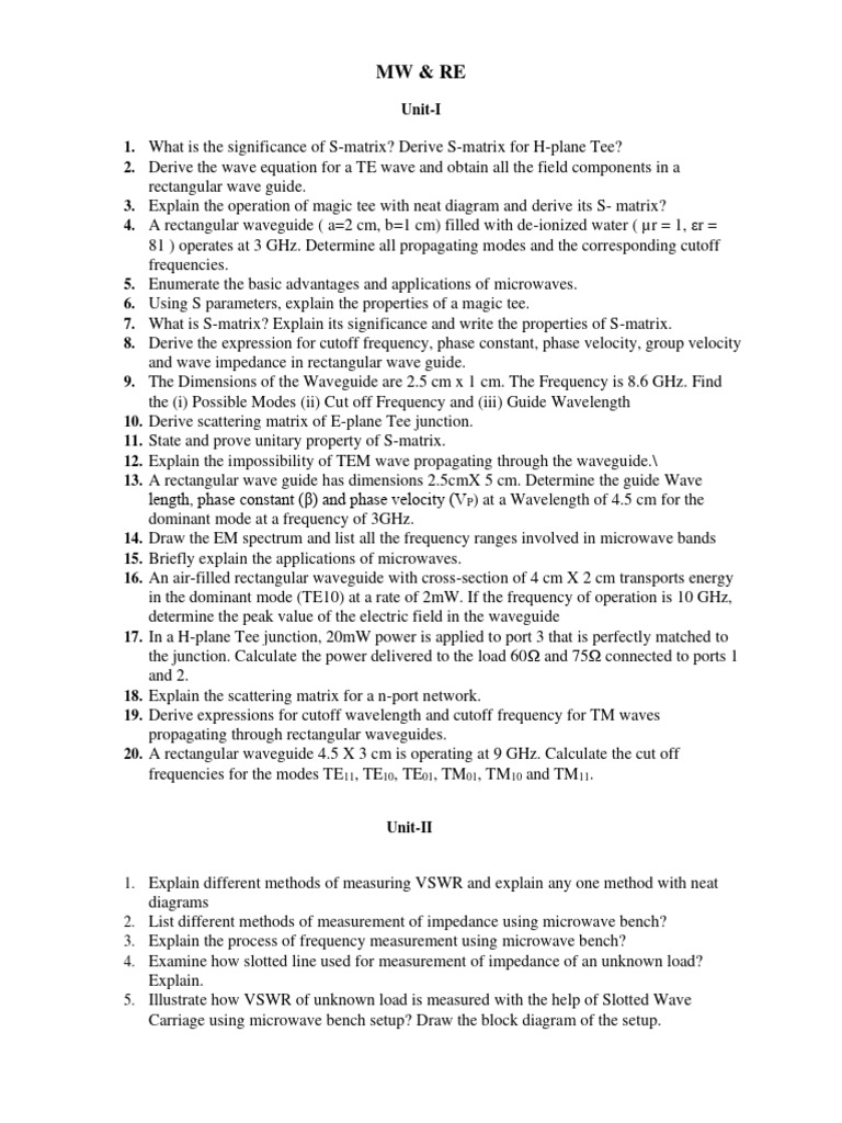 IMP Questions For Final Exam | PDF | Radar | Waveguide