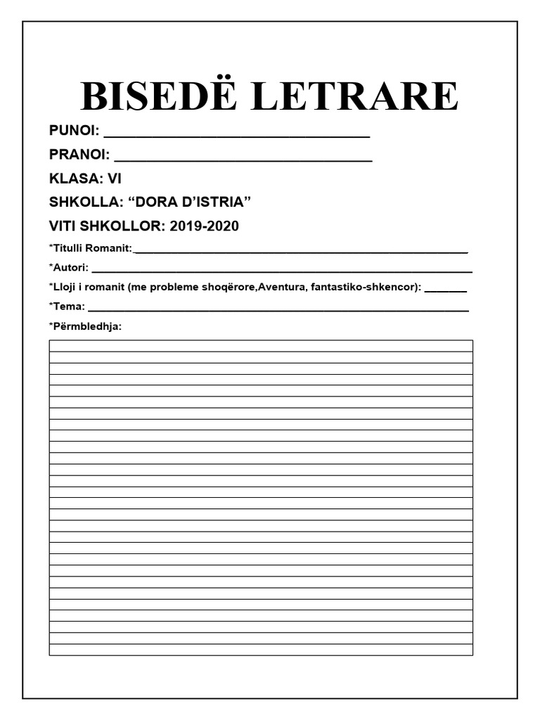 Bisedë Letrare Shembull Klasa Vi | PDF
