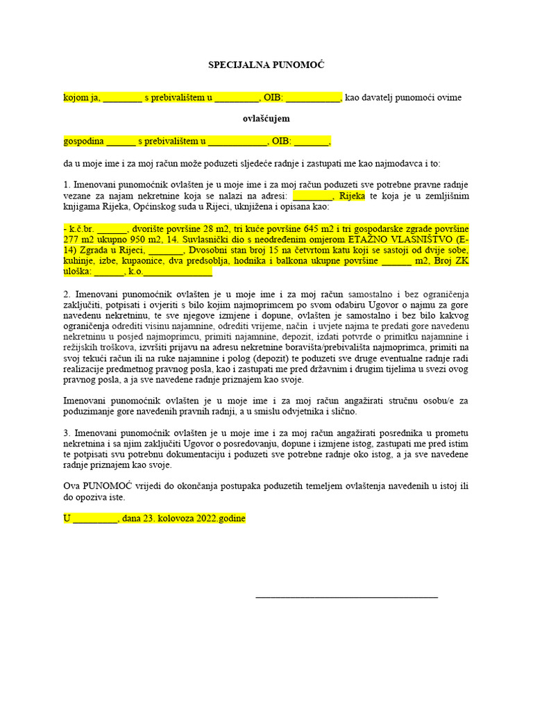 SPECIJALNA PUNOMOc - Primjer | PDF