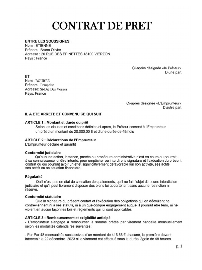 CONTRAT DE PRÊT | PDF